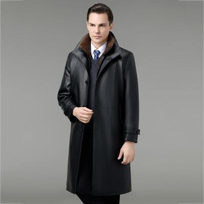 海皮宁皮衣加绒加厚男中年士可脱卸内胆9212-BB长款草皮毛一体男