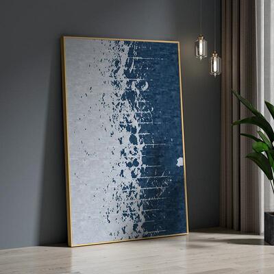 现代轻客厅玄关装饰画蓝奢象色抽海浪沙滩背景壁话落地S-1349竖版