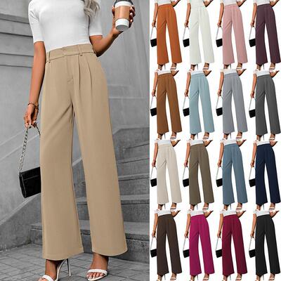 Women's high waisted long straight leg wide leg pants for