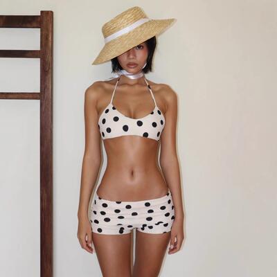 Women's Polka Dot Halter Neck Top & Shorts Set Sexy