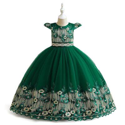 toddler girls floral embroidery dress cap sleeve round neck