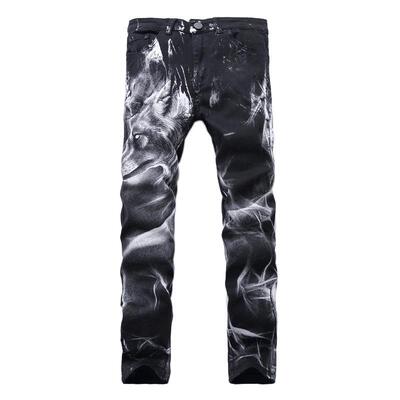 Men's Pattern Printed Jeans Elastic Youth Painted Flower