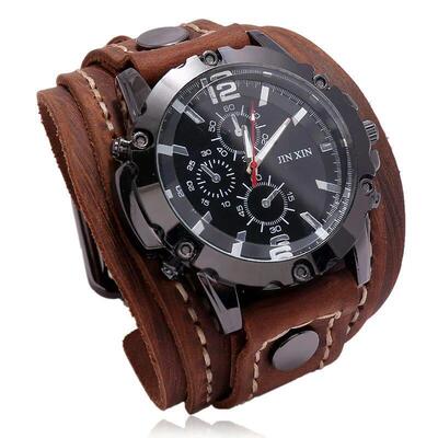 Mens Quartz Wristwatch Fashion Cowhide Watchband Vintage Pun