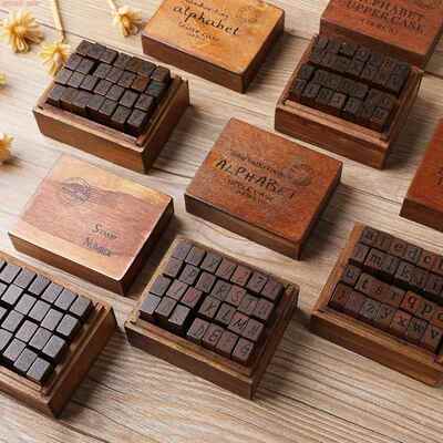Yoofun 28pcs Alphabet Stamps Vintage Wooden Rubber Letter St
