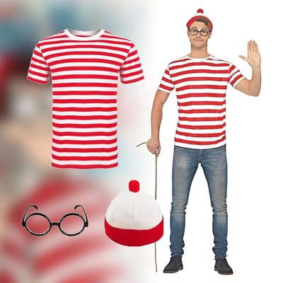 Wheres Waldo Family Wally Cosplay Costume Short Sleeves Glas