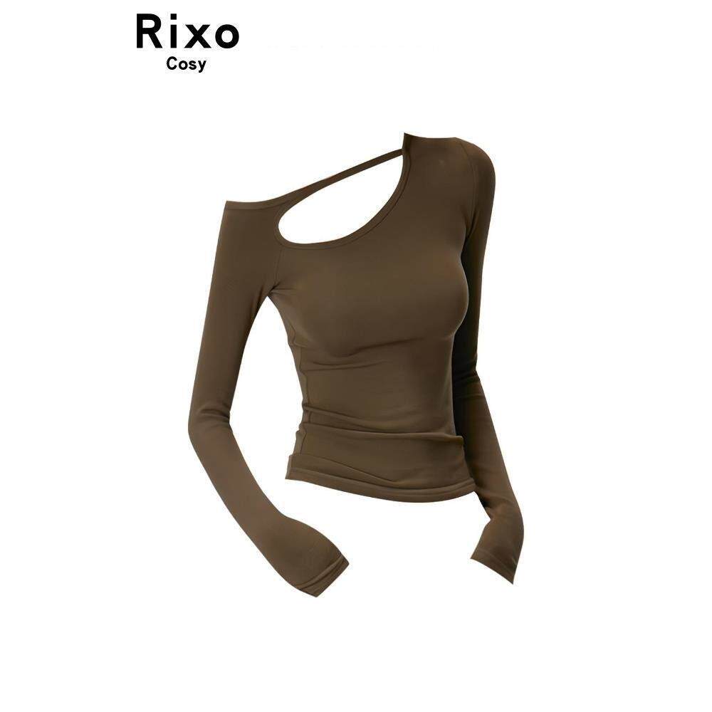 Rixo Cosy辣妹风镂空斜肩设计感长袖T恤女早秋内搭显瘦露锁骨上衣