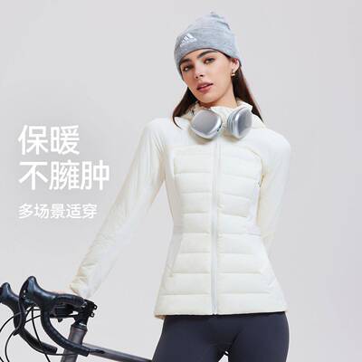 Hooded hourglass waist down jacket, white duck down for