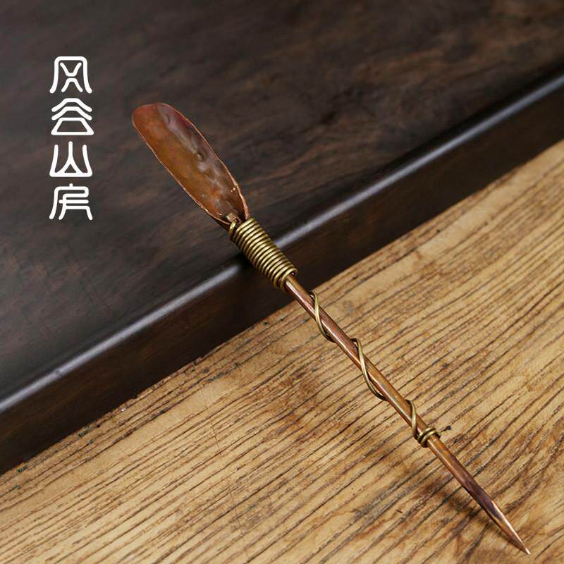 风谷山房纯手工紫铜茶铲创意茶荷茶针茶道六君子覆古茶勺茶匙配件