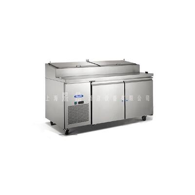 商用双门披萨台操作台风冷平面冰箱星星PICL-2雪柜不锈钢料台