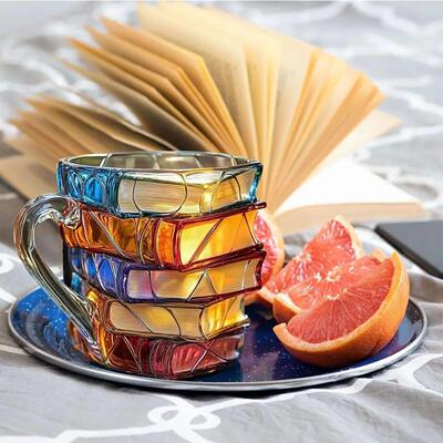 Painted Book Mug, 3D Colored Glass Book Coffee Mug, Novelty