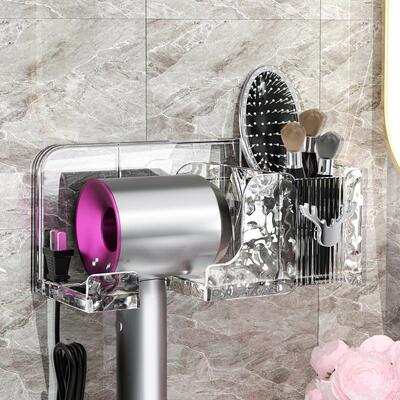 No-Drill Bathroom Hair Dryer Holder Wall-Mounted Bracket Sto