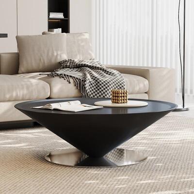 奶油风悬飞客ECQ碟几厅家用浮小户型轻奢艺术高级茶感实木圆形茶