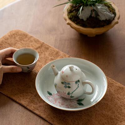 GAM仿古青下绘茶壶文人家用手泡茶手执壶釉球过滤陶瓷泡茶孔壶梨