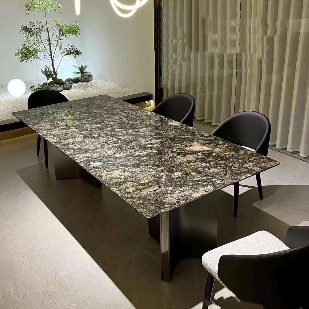 天然大理石餐桌奢石铂金钻意式轻奢茶几边几天然大理石圆桌面板