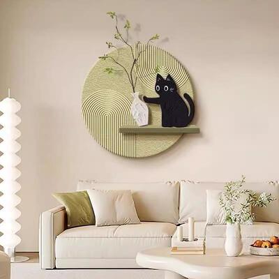 法HLT-417桌式奶油厅风餐厅装饰画厅立体猫咪饭餐背景墙壁画中古