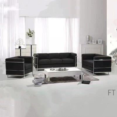 简约商务办公室沙发经典柯布西耶黑色接待室休息区会客LC2皮沙发