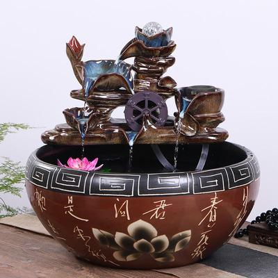 高档景德陶瓷鱼鱼缸家用流水养喷泉碗莲睡莲盆客厅金盆大号镇乌龟
