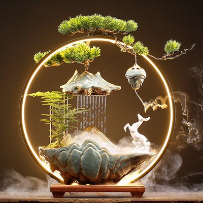 迁招财流水摆玄循环水喷泉创意家居关客厅CWG办公室桌面开业件乔