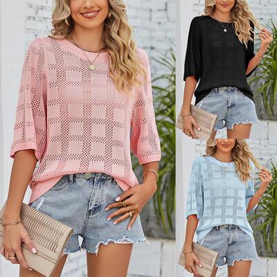 Women'S Casual 3/4 Sleeve Loose Tunic Tops Lightweight