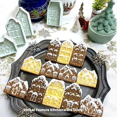 4Pcs Christmas Gingerbread House Cutters Cookie 3D Baking mo