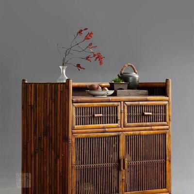 中式仿古实用整装餐边简储物柜竹品藤编约装出租屋茶TQP饰水制柜