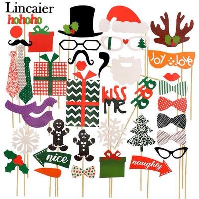 Lincaier 50 Pieces Photo Booth Props Merry Christmas Decorat