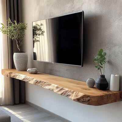 厅家AS825居客现代简约木挂墙电视柜整块纯实木悬一挂字原隔板架