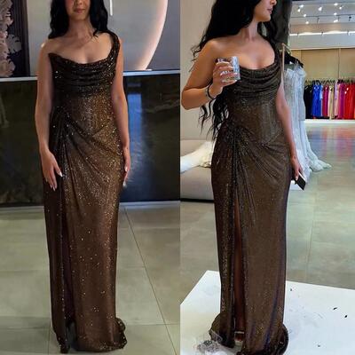 Gold and silver silk dress for gatherings, split dress for