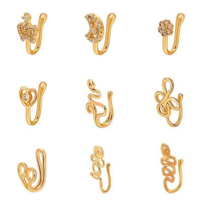 1pcs Copper Wire Spiral Fake Piercing Nose Ring Gold Silver0