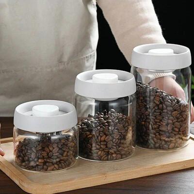 Press-type Coffee Beans Vacuum Sealed Tank Glass Food Storag