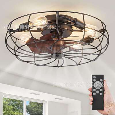 风扇灯舍吸顶厅吊灯扇灯美式农仿古卧室餐CUX商超吊扇电灯一体灯