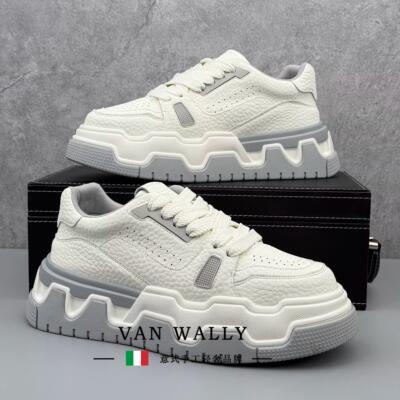 VAN WALLY高级感男鞋2026新款厚底增高板鞋男百搭休闲潮流小白鞋