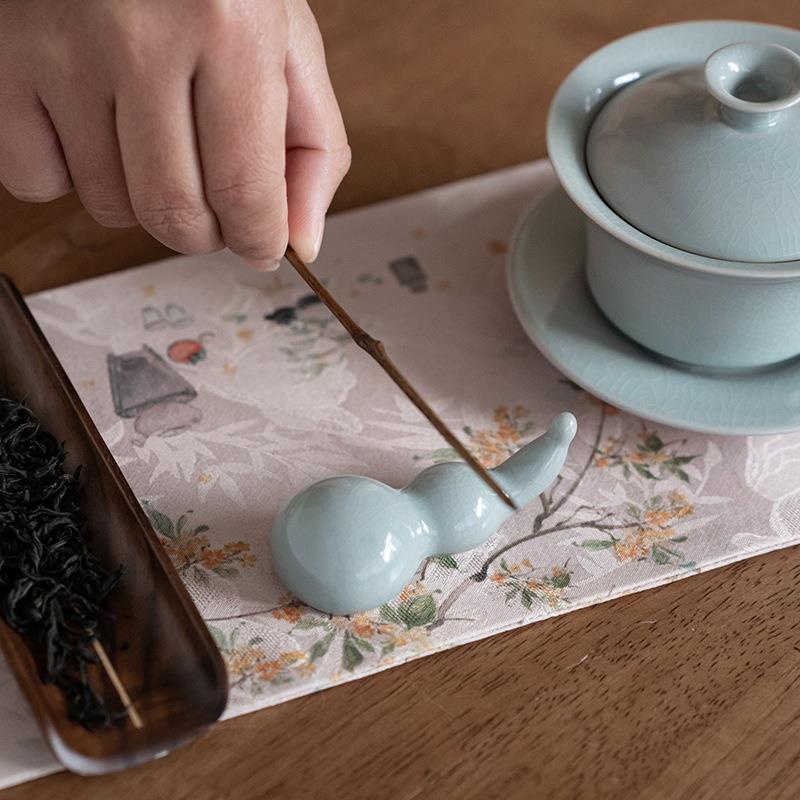 天青汝窑茶枕 开片汝瓷葫芦摆件 功夫茶具配件 茶道零配