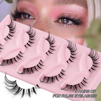 False Eyelashes Wispy Cat Eye 5 Pairs Natural Fluffy Volume