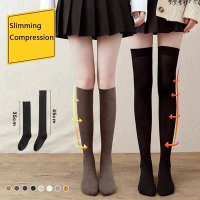 Cotton Knee-high Socks Women Fashion Casual Solid Color