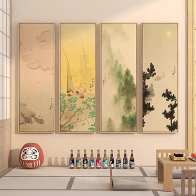 潇湘八景新中式玄餐关竖款饰四联入户玄关日式中装HLJ厅挂画画茶