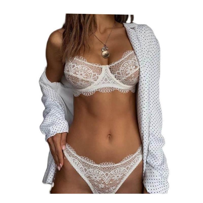 Womens lace underwear set solid color bra set