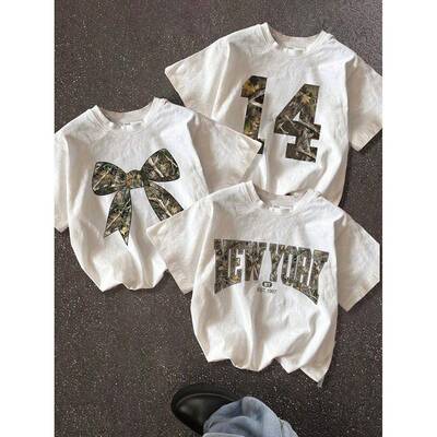 Women'S Letter Print Round Neck Tee Fitted Casual Chic