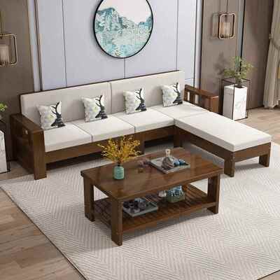 新中式实木组简沙发IHQ合约厅冬夏两用黑胡桃小户型出租屋窄客版