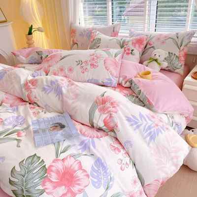 全EEU四棉件套单件纯棉被套罩斜纹加厚被单双人单小清新床笠款四