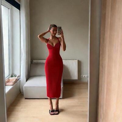 Elegant Lace Trim Halter Statement Dress Sexy Backless