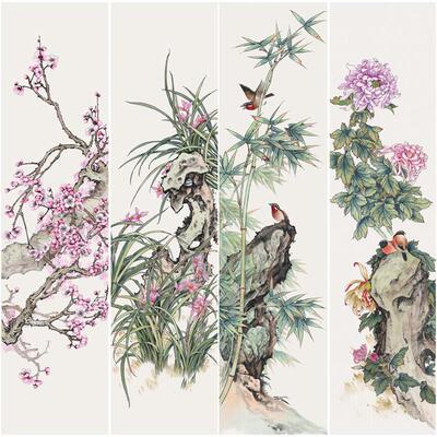 陈军原创梅兰竹菊四条屏工笔画白描底稿线稿透稿初学者练习稿665L