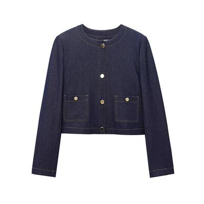 2025 Women's Crop Denim Jackets Blue Seams Jeans Outerwears