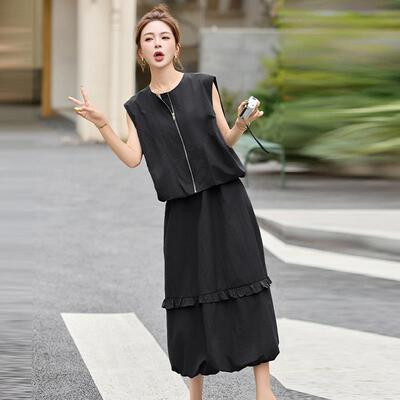 灰色松弛感ZYI5046J工装马身甲套装裙女夏季韩系院风恤学半裙件三