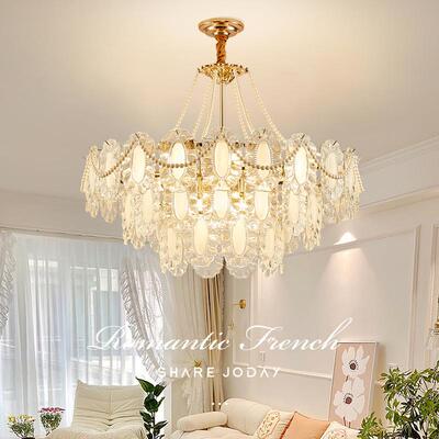 法珠式奶油风客厅吊857羽毛玻璃珍复灯古现代简漫约浪轻奢卧室餐