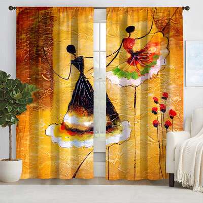 2pcs新款舞蹈油画图案窗帘跨境厂家供货客厅卧室3D数码印花高精密