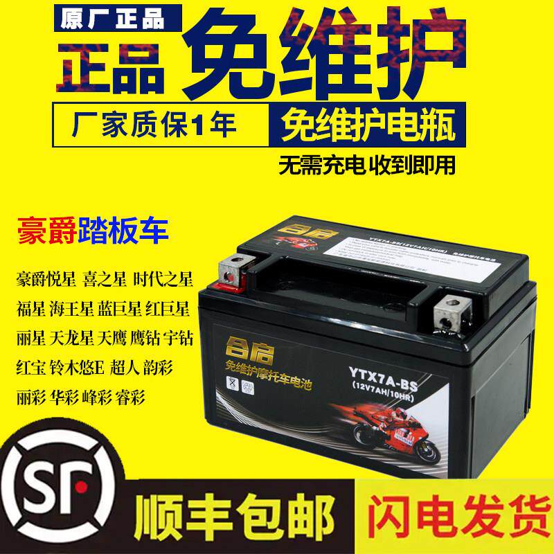 机车电瓶YTX7A-BS免维护豪迈豪.爵悦星125踏板配件蓄电池12V7AH