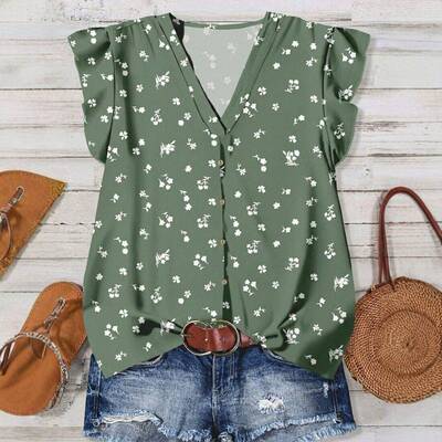 Women'S Floral Pattern Casual Blouse Shirt, Loose-Fitting