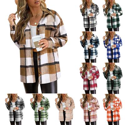 Long sleeved collared checkered shirt, medium length