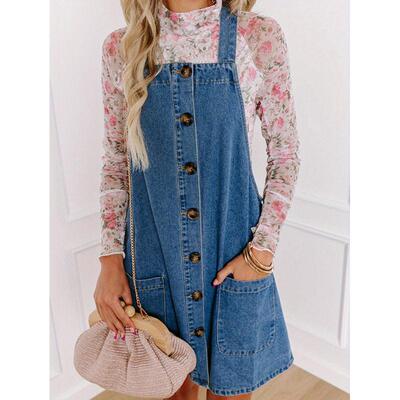 J 50284 Denim Overalls Mini Dress 时尚百搭牛仔背带短裙